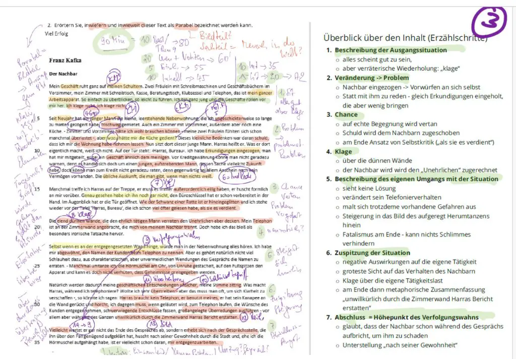 Klausur: Franz Kafka, "Der Nachbar" mit Zeiteinteilung und Videofassung ...