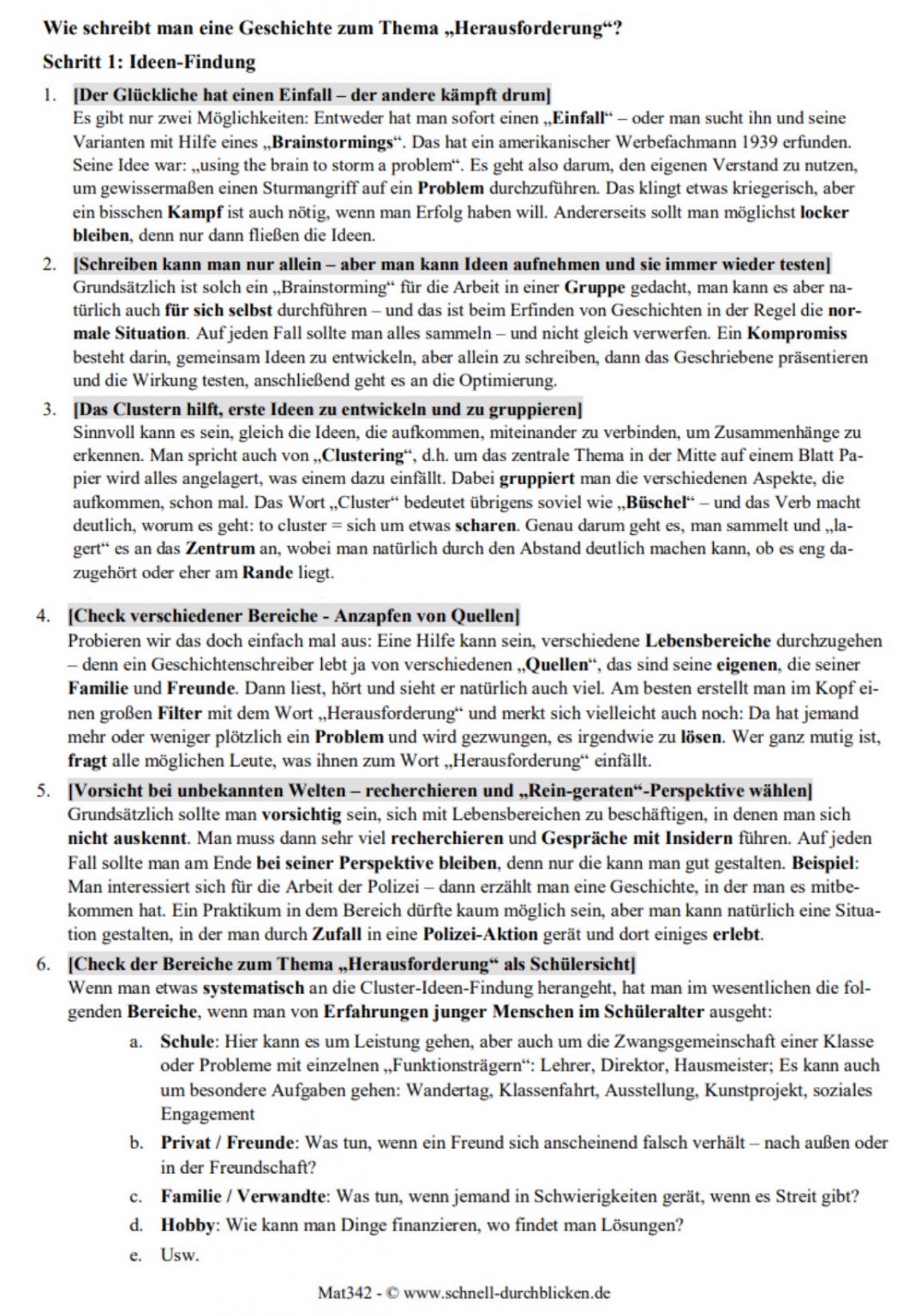 Wie schreibt man eine Geschichte zum Thema "Herausforderung ...