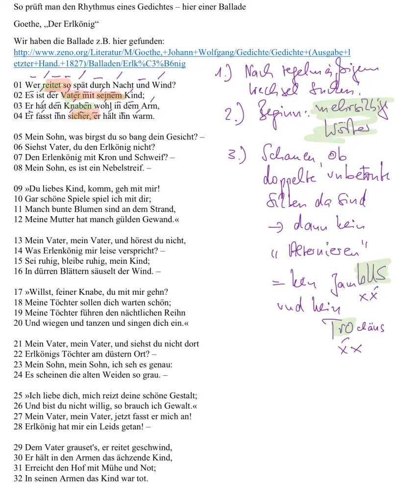 Goethe, "Der Erlkönig": Wie erkennt man den Rhythmus? (Mat8268 ...