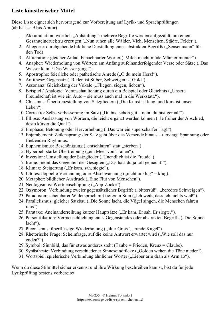 Liste sprachlicher Mittel mit Beispielen - geordnet nach Wichtigkeit ...